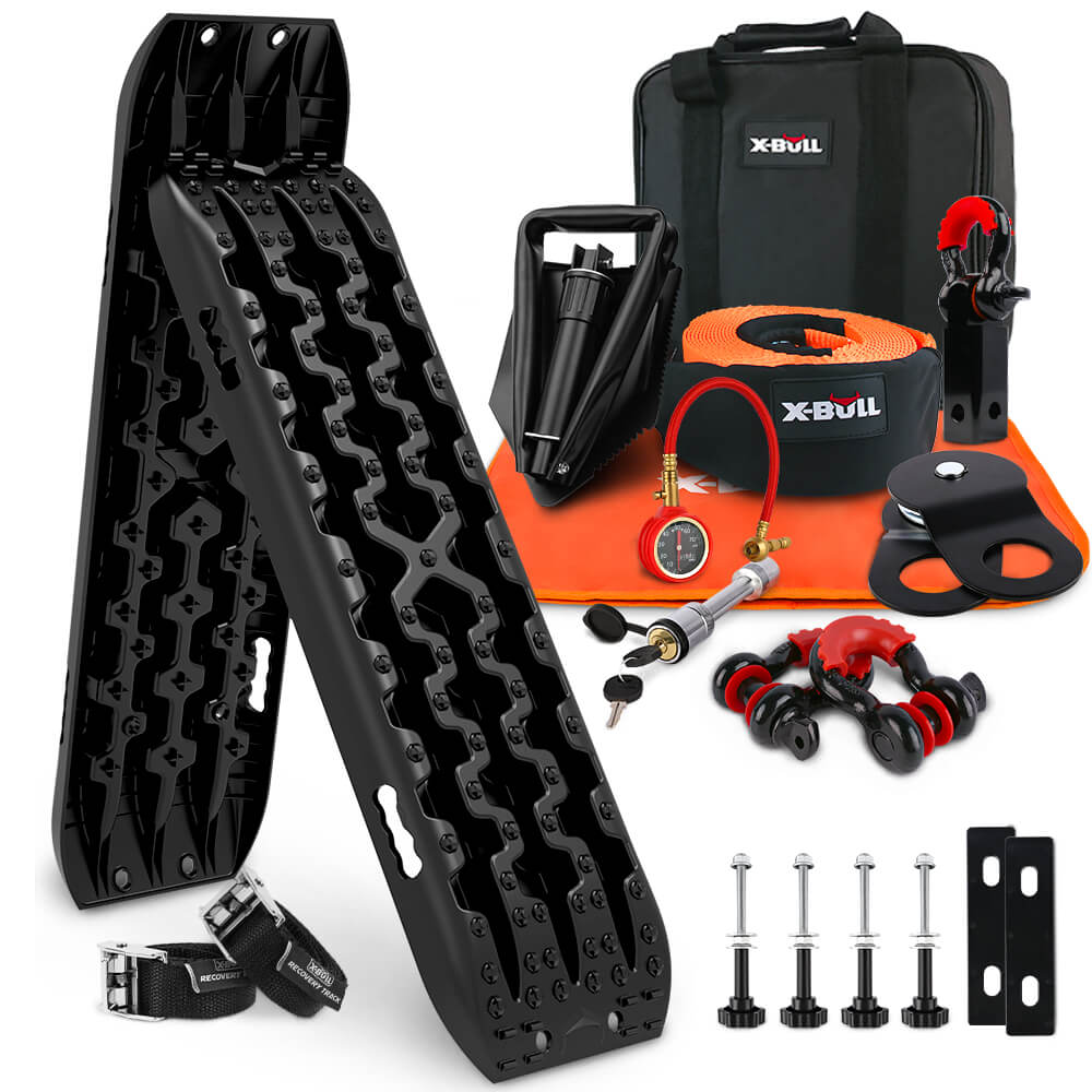 X-BULL 4WD Recovery Kit Recovery Tracks Gen 3.0 Black Mounting Pins ...