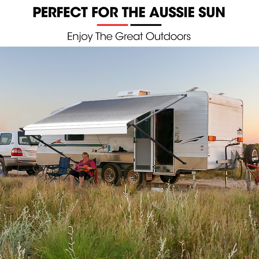 Shade Shield 15ft x 8ft Caravan Retractable Awning, Powder Coated 6063 ...