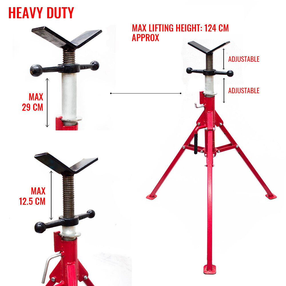 Folding Jack Stand 120cm Heavy Duty V Head Pipe Stand Adjustable Height ...