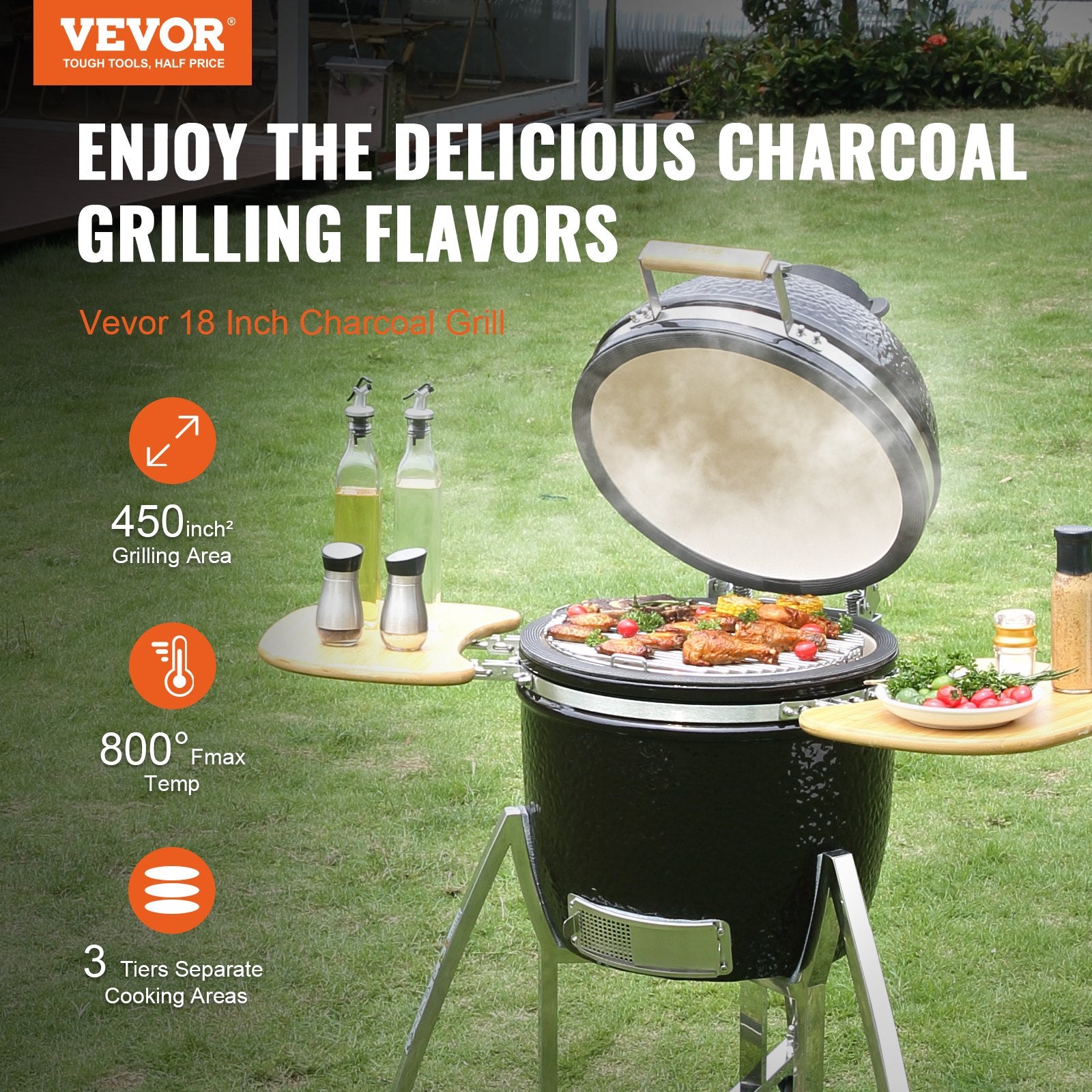 VEVOR Portable Charcoal Grill, Propane Gas Grills with Cover and Cart ...