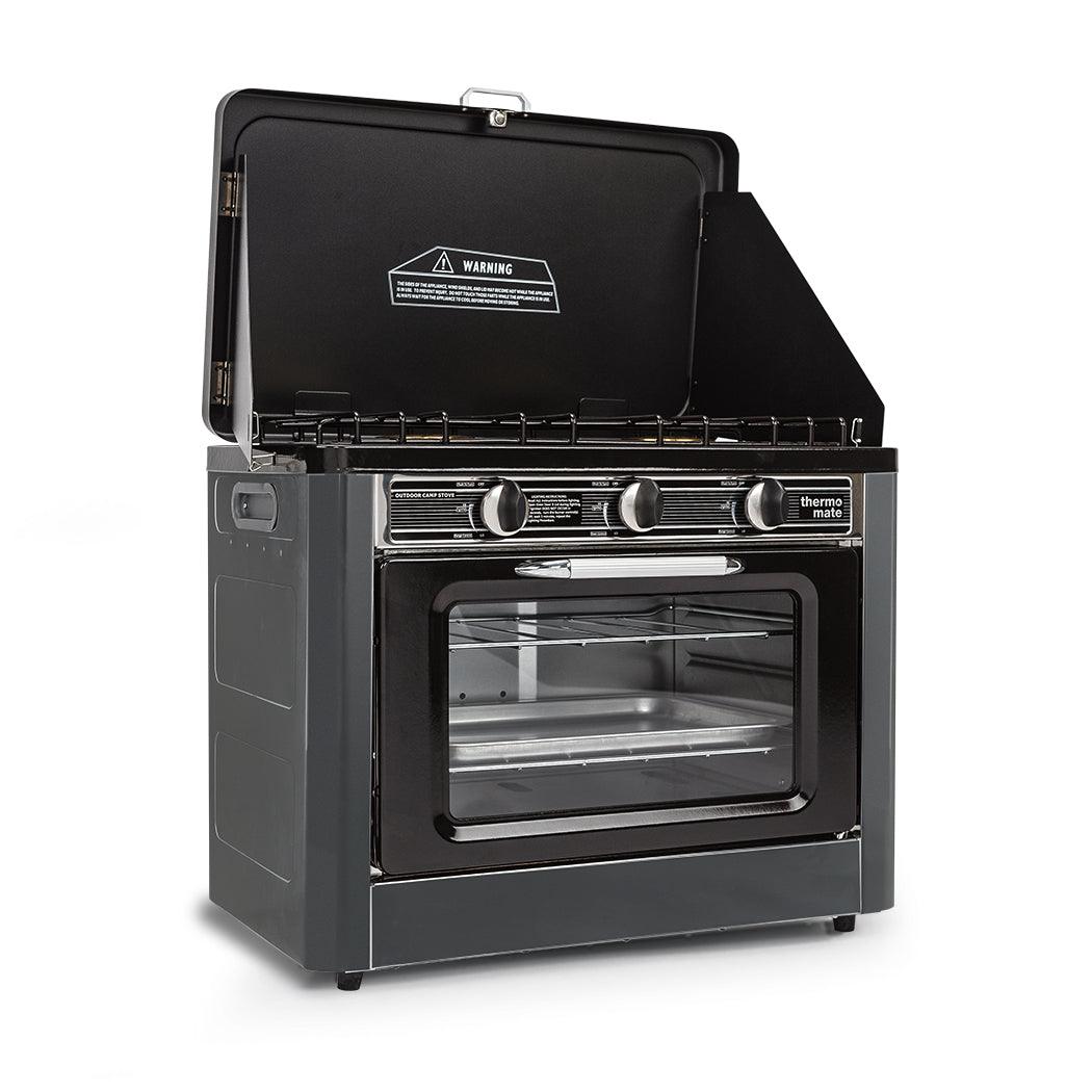 THERMOMATE 2 Burner Gas Portable Camping Oven Stove Combo, Grey ...
