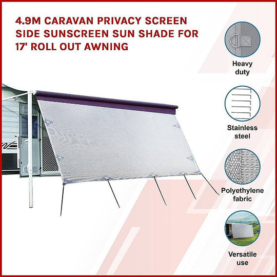 4.9m Caravan Privacy Screen Side Sunscreen Sun Shade for 17' Roll Out ...