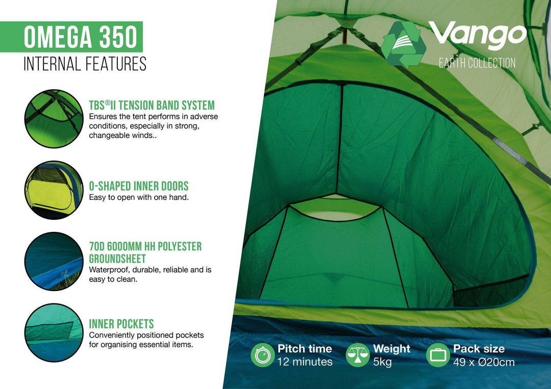 3 Person Tent - Omega 350 with TBS II - 5.00kg by Vango - Premium ...